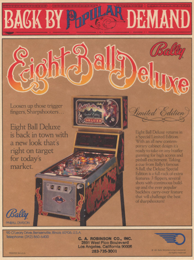 Eight Ball Deluxe Pinball Machine Limited Edition - Vintage Arcade ...
