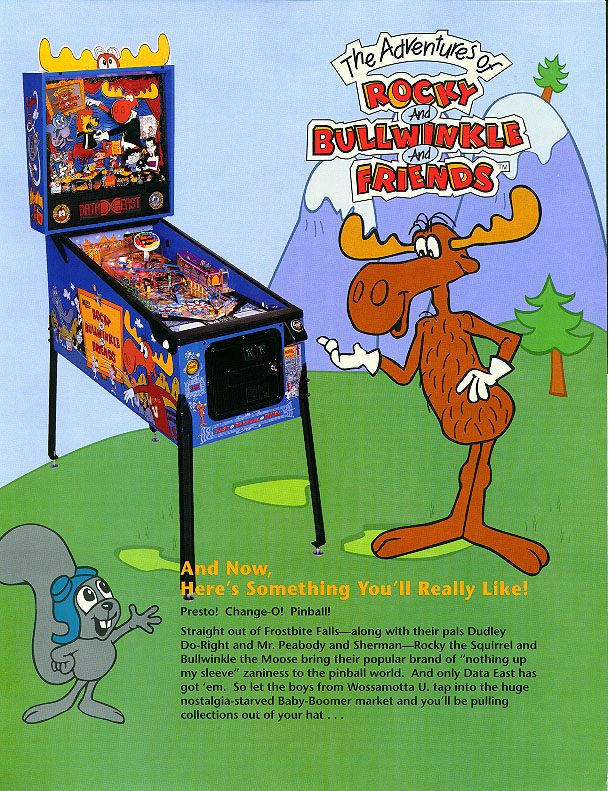 Rocky and Bullwinkle Pinball For Sale